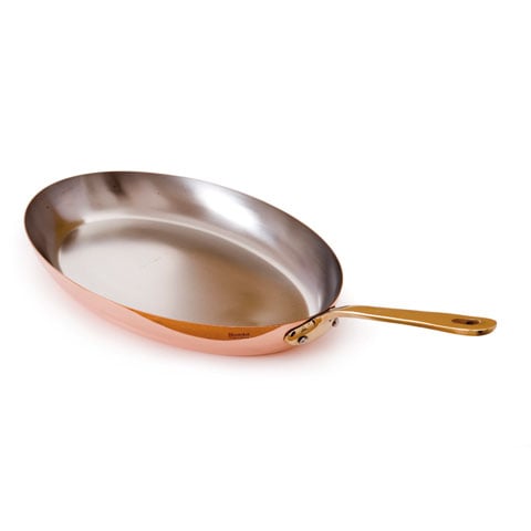 COPPER OVAL FRYING PAN WITH BRONZE HANDLE (S/S INTERIOR), L35xW23xH4 ...