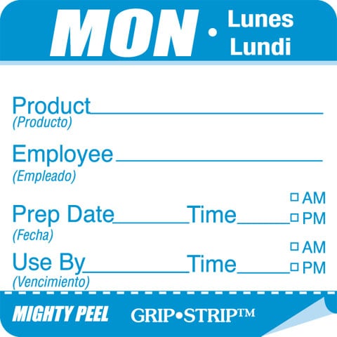 Ecolab Daydots Monday 2x3" Trilingual Emp/Prep Date Superemovable Peel ...