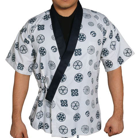 (23-00360) JAPANESE CHEF UNIFORM, GEOMETRIC w/BLACK TRIM (S)