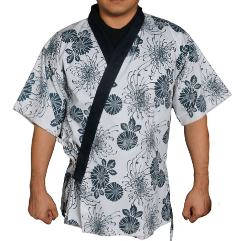 JAPANESE CHEF UNIFORM, FLORAL w/BLACK TRIM (L)