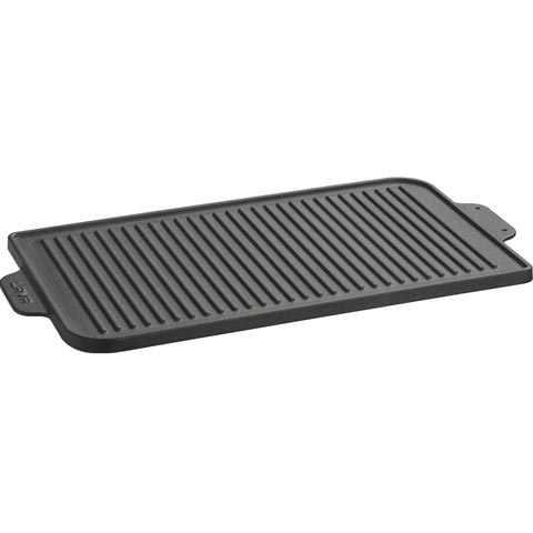 CAST IRON RECTANGULAR GRIDDLE/GRILL DUO PLATE with INTEGRATED HANDLE